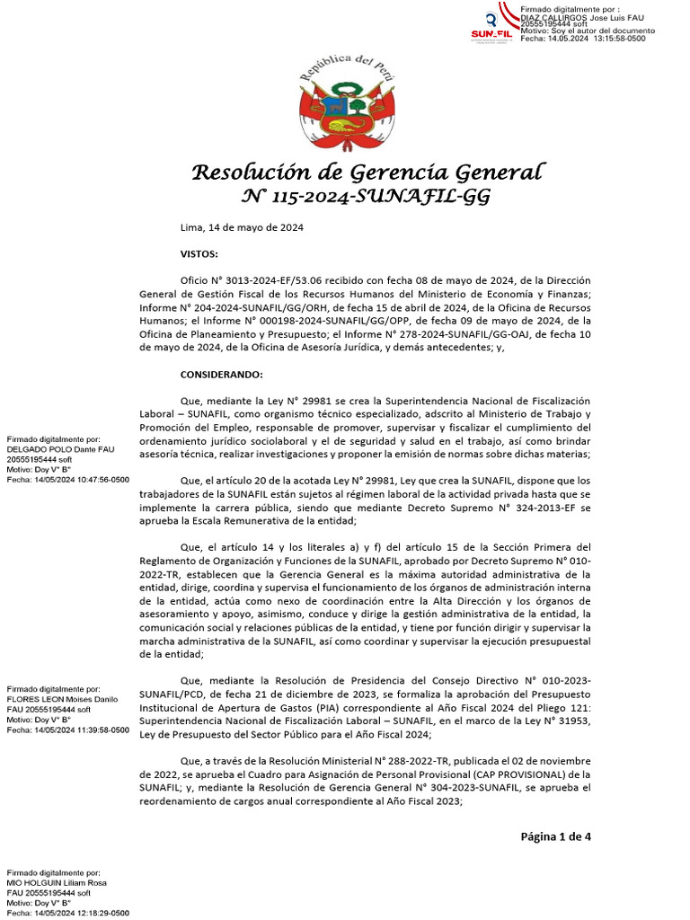 RGG 115 2024 Sunafil y Anexo | PDF | Presupuesto | Gestión de recursos ...