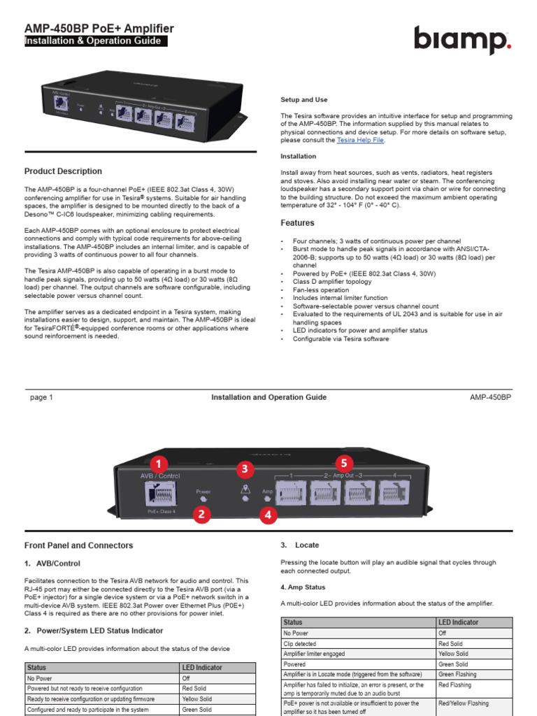 Tesira Amp-450bp Installation Operation Guide 8868 | PDF | Amplifier ...