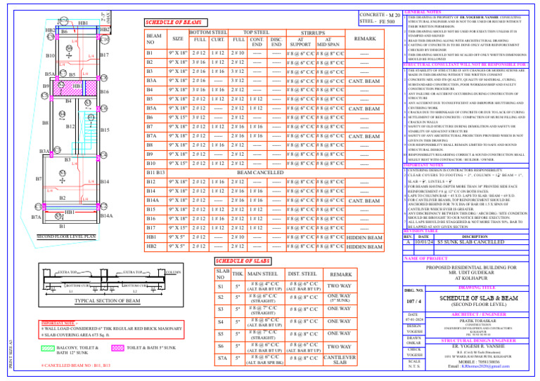 Schedule Of Slab Beam Second Floor 100124 Pdf Building