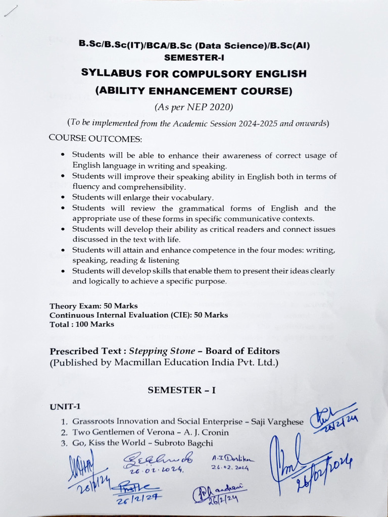 Annexure IX Compulsory English-SEM I (BAE1T01) - 1 | PDF