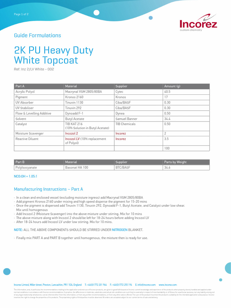 INZ 2K Heavy duty PU White Topcoat | PDF | Materials