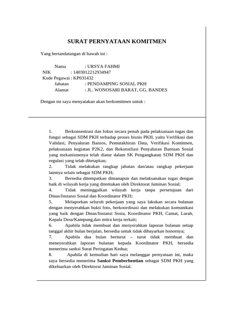 Surat Pernyataan Komitmen 2023 | PDF