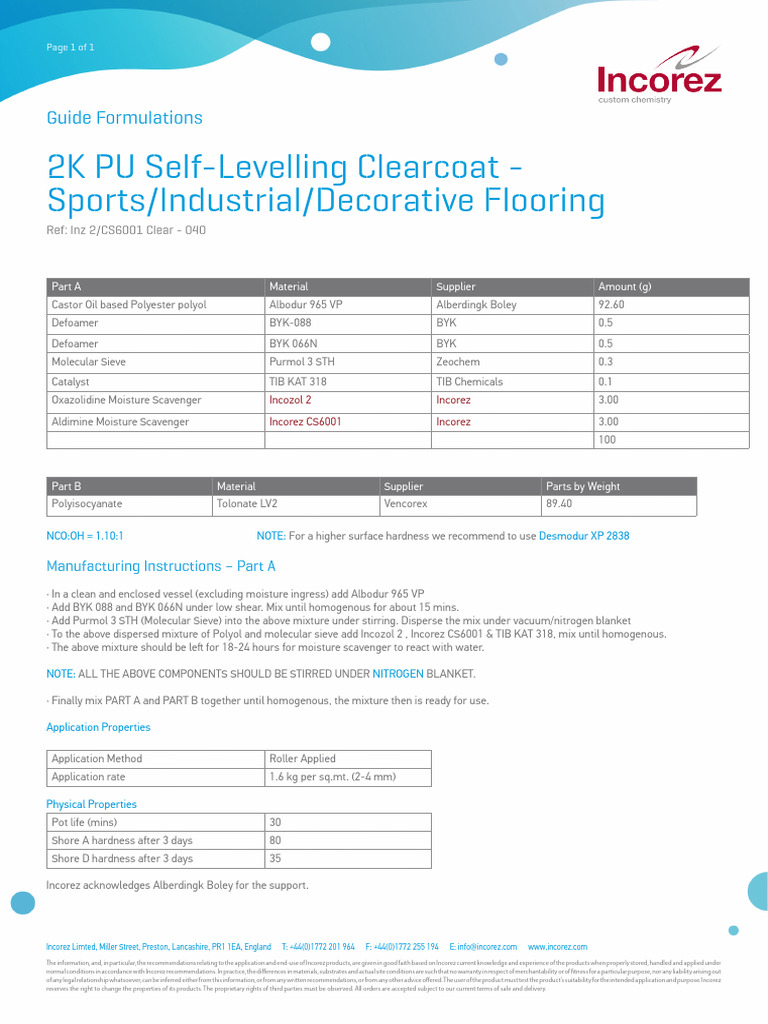 Incozol and Incorez Clearcoat Guide | PDF | Mixture | Materials