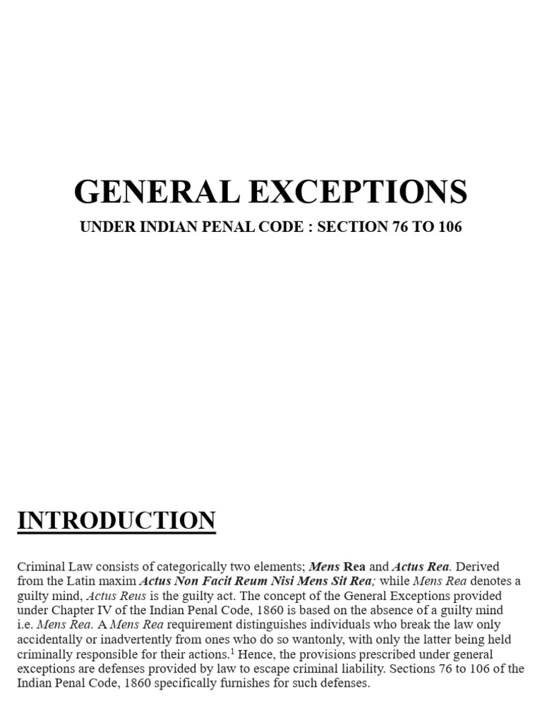 General Exceptions in Indian Penal Code | PDF | Mens Rea | Insanity Defense