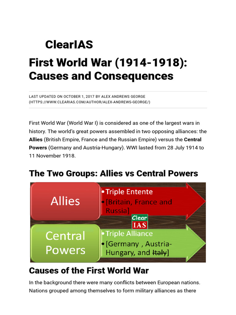 First World War Causes and Consequences | PDF | Allies Of World War I ...