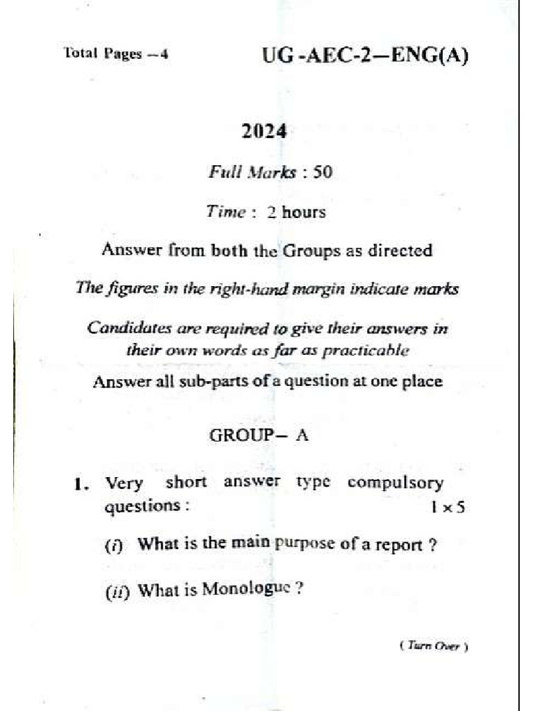 AEC English Question Paper Sem 2 | PDF