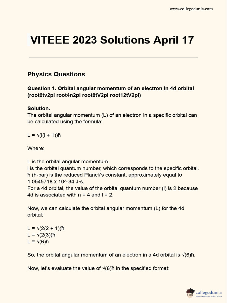VITEEE 2023 Physics Solutions Explained | PDF | Atomic Nucleus ...