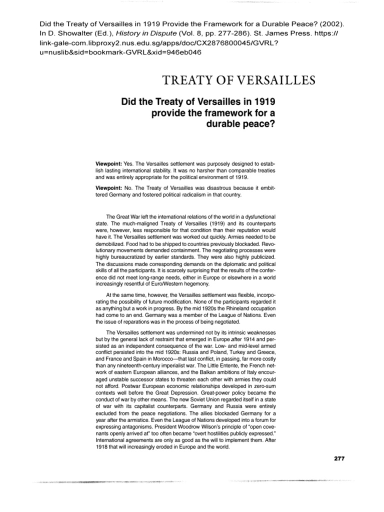 Treaty of Versailles: Peace or Failure? | PDF | Treaty Of Versailles ...