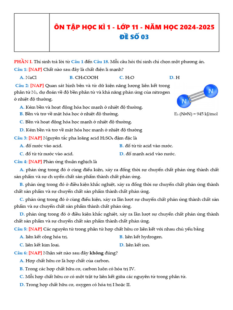 Bộ đề CKI - Lớp 11 - Đề 3 | PDF