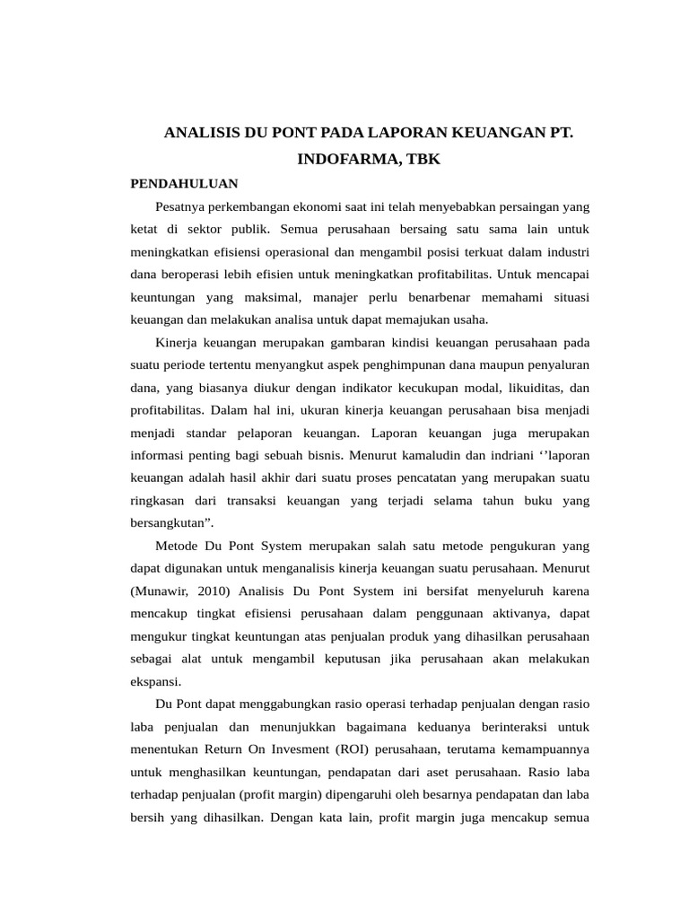 Analisis Du Pont Kinerja Keuangan Indofarma | PDF