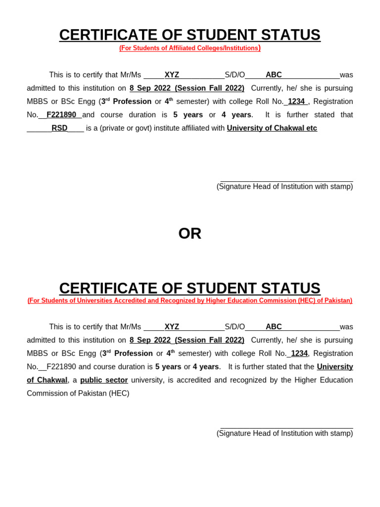 Cert Student Status | PDF