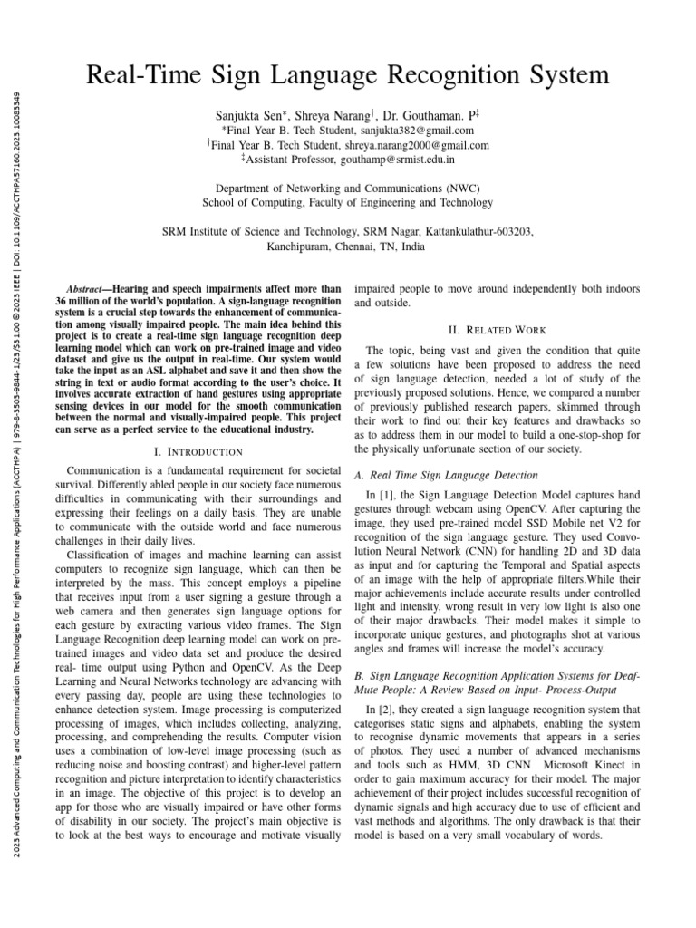 Real-Time Sign Language Recognition System | PDF | Artificial Neural Network | Computer Vision