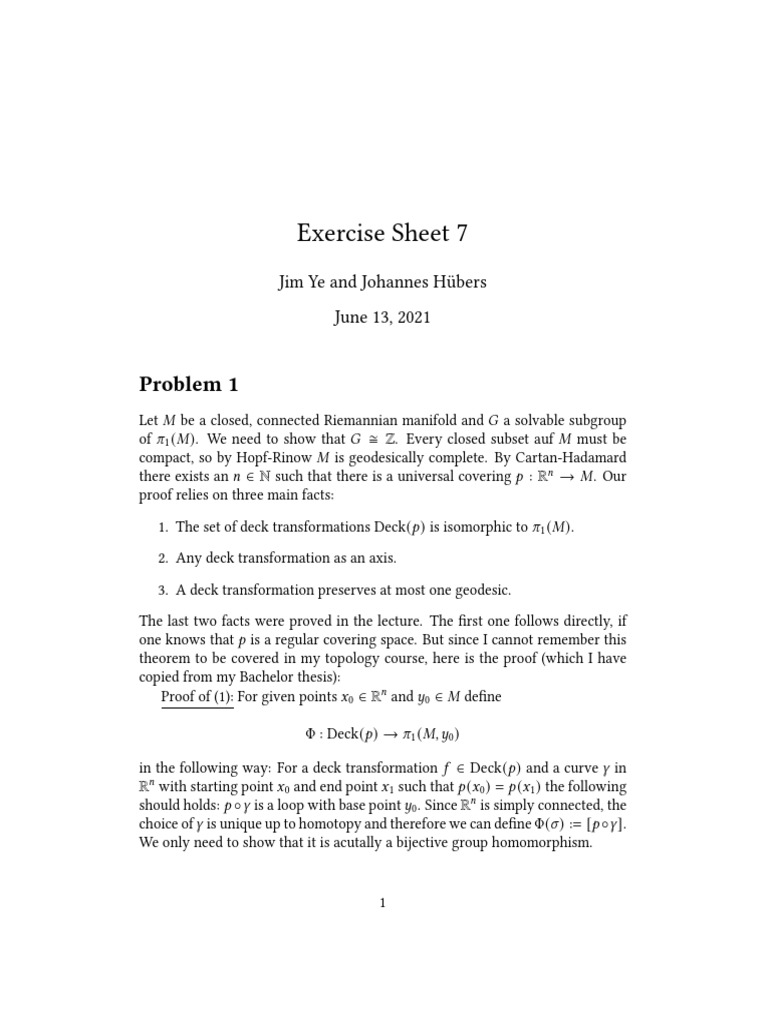 Exercises Sheet 7 Jim Johannes) | PDF | Algebra | Geometry