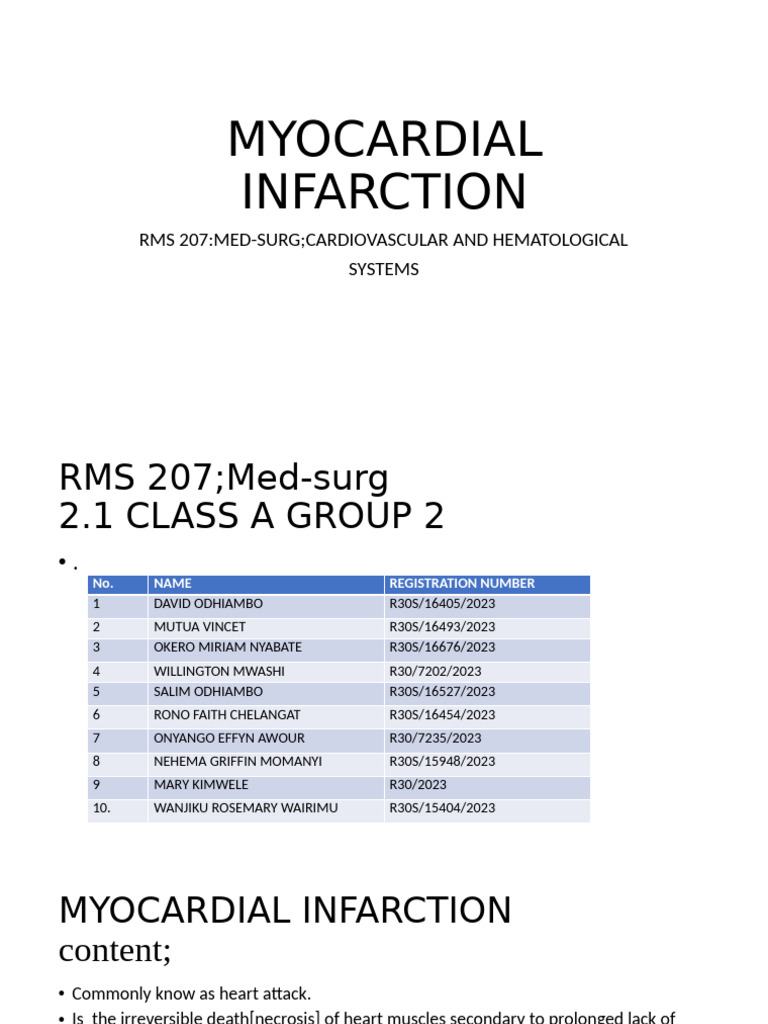 Myocardial Infarction Group 2 Presentation Class a 2.1 (1)[1] | PDF | Myocardial Infarction ...