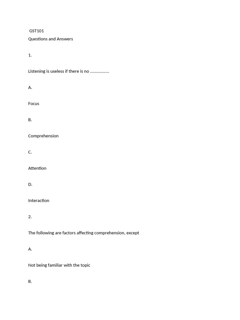 GST101 Past Questions & Answers 2024 | PDF | Speed Reading | Cognition