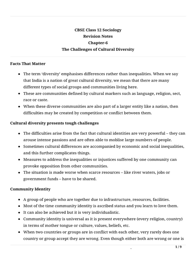 CBSE Class 12 Sociology Indian Society Revision Notes Chapter 6 | PDF ...