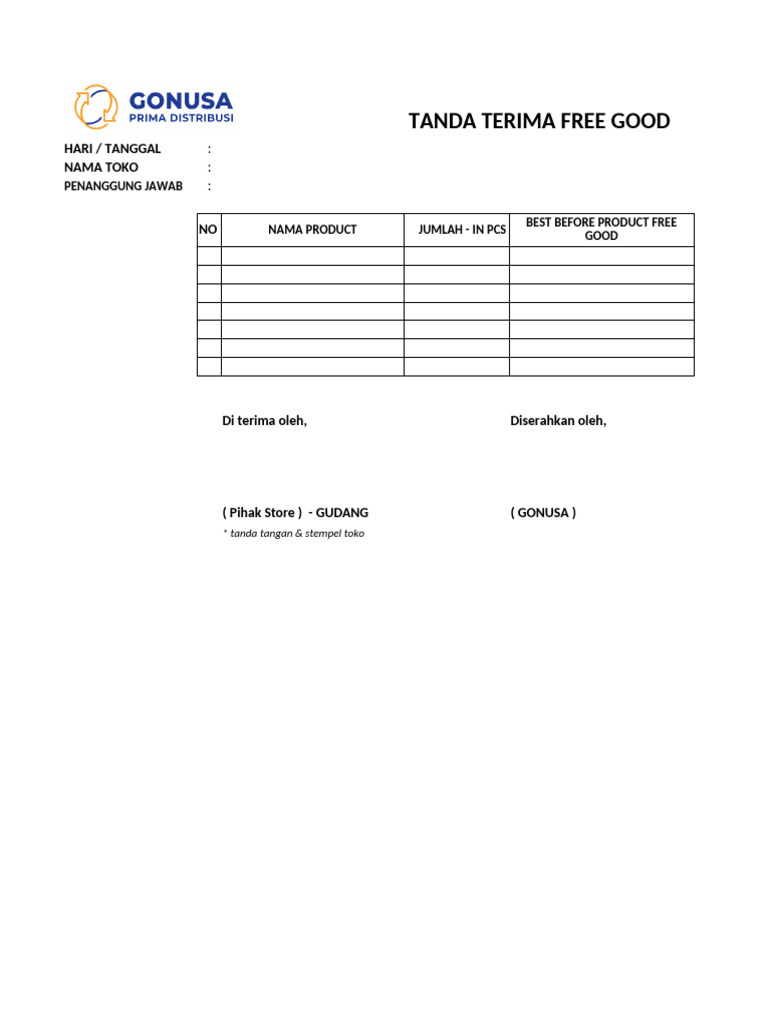 Form Tanda Terima Retur Admin | PDF