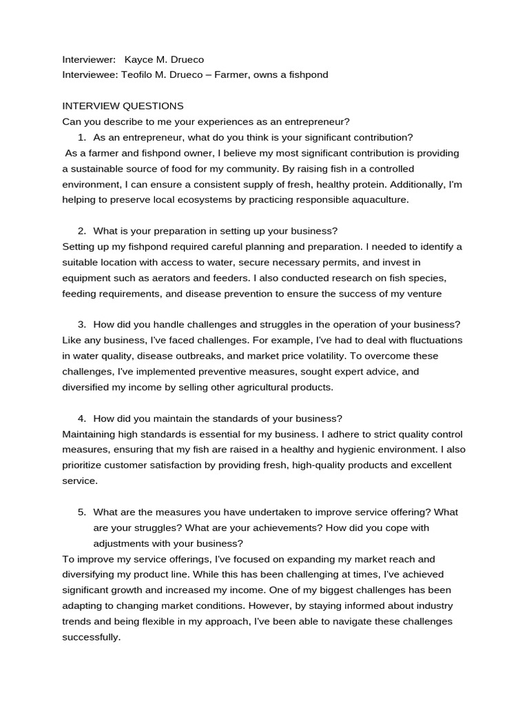 DRUECO - Activity-4-ENTREP-RLE-INTERVIEW | PDF | Sustainability | Budget