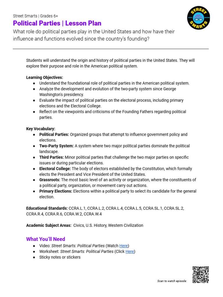 Political Parties Lesson Plan | PDF | Politics Of The United States ...