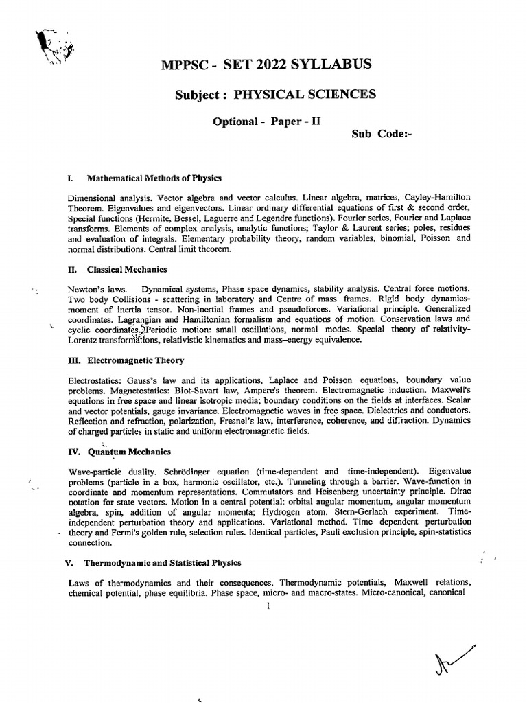 SET Physical Sciences | PDF | Classical Mechanics | Electron
