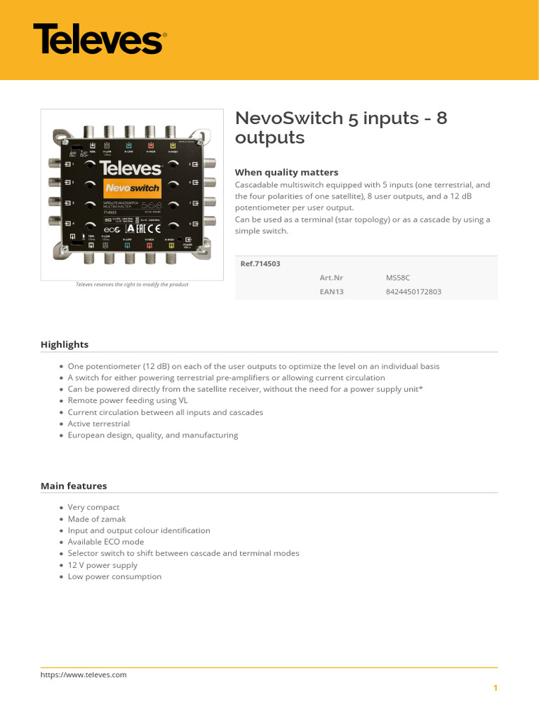 714503_Multiswitch 5 entradas_8 saídas Terminal F | PDF | Power Supply ...