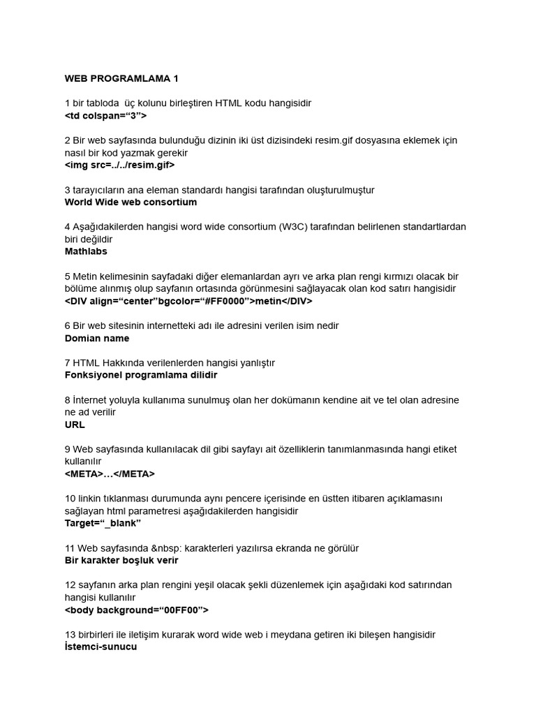 Web Programlama 1 Auzef'2023 | PDF