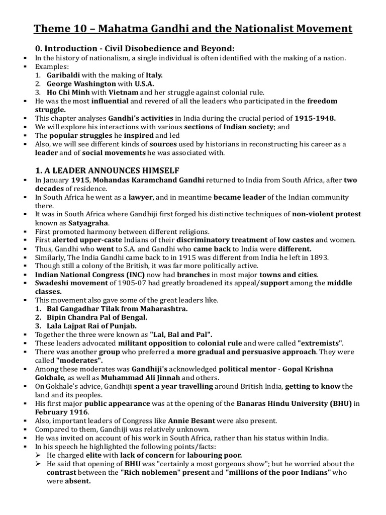 Theme 11 - Mahatma Gandhi and The Nationalist Movement | PDF ...