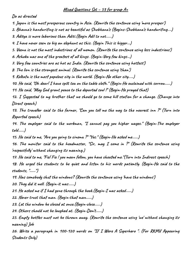 Mixed Questions for Group A+ | PDF