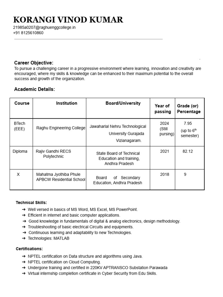 vinod Resume PDF | PDF | Computing