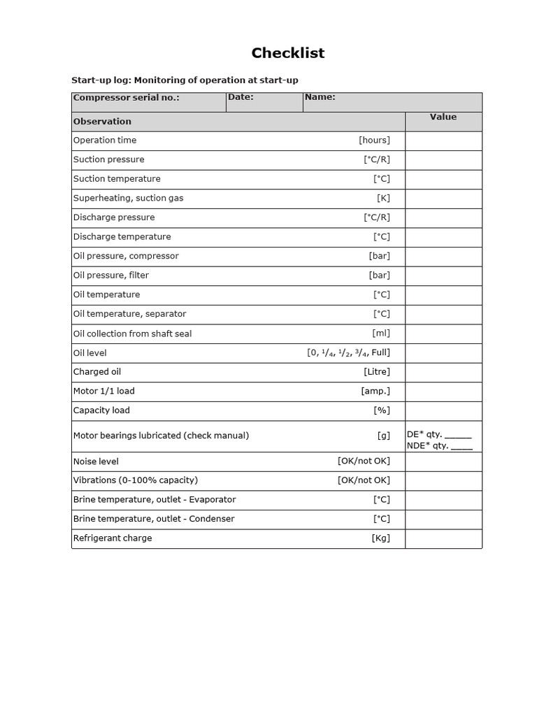 Chiller Checklist | PDF