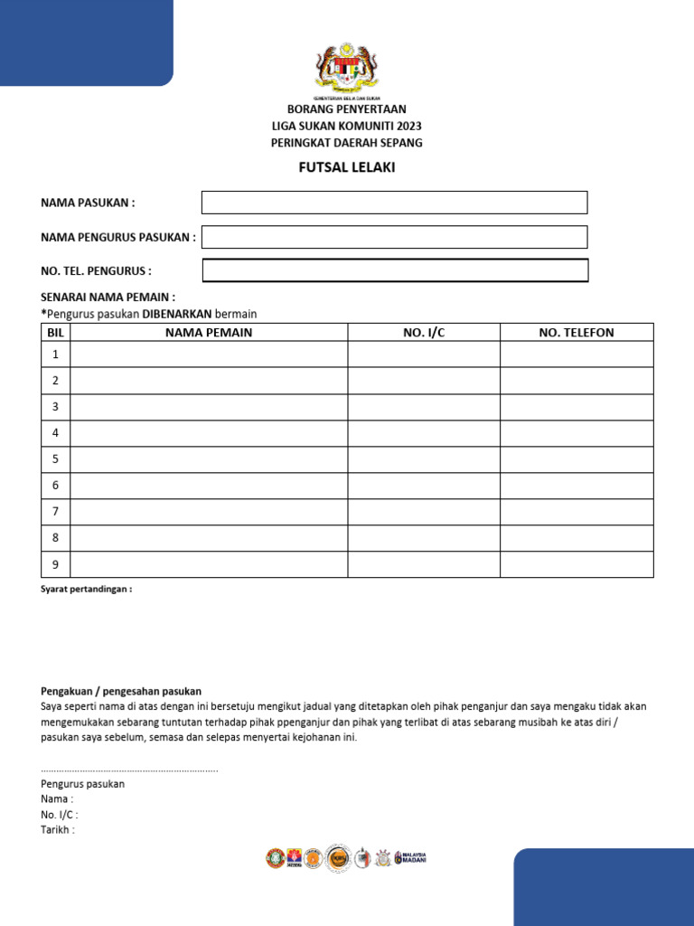 Borang Penyertaan Futsal Lelaki | PDF