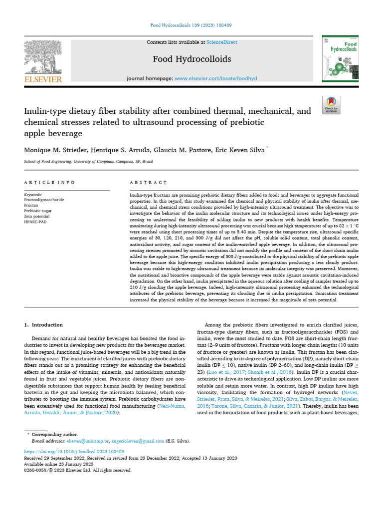Inulin in Apple Beverages | PDF | Polyphenol | Fructose