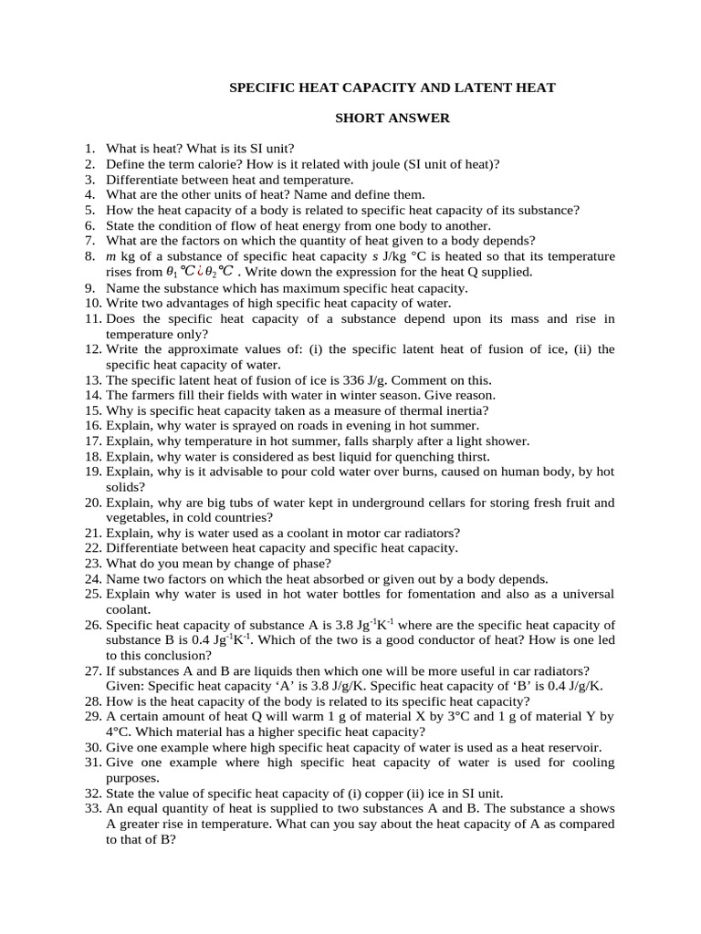 Specific Heat Capacity and Latent Heat | PDF | Heat Capacity | Heat