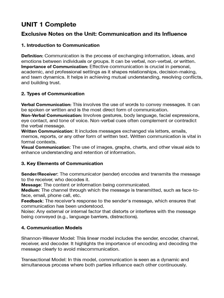 Unit 1 Questions and Answers | PDF | Nonverbal Communication ...