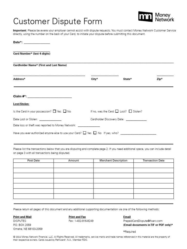Disputeform | PDF | Credit Card | Money