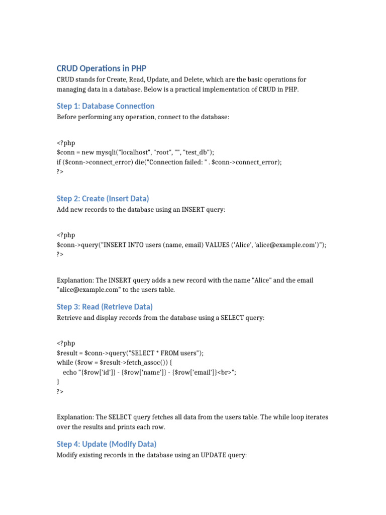 CRUD Operations in PHP | PDF