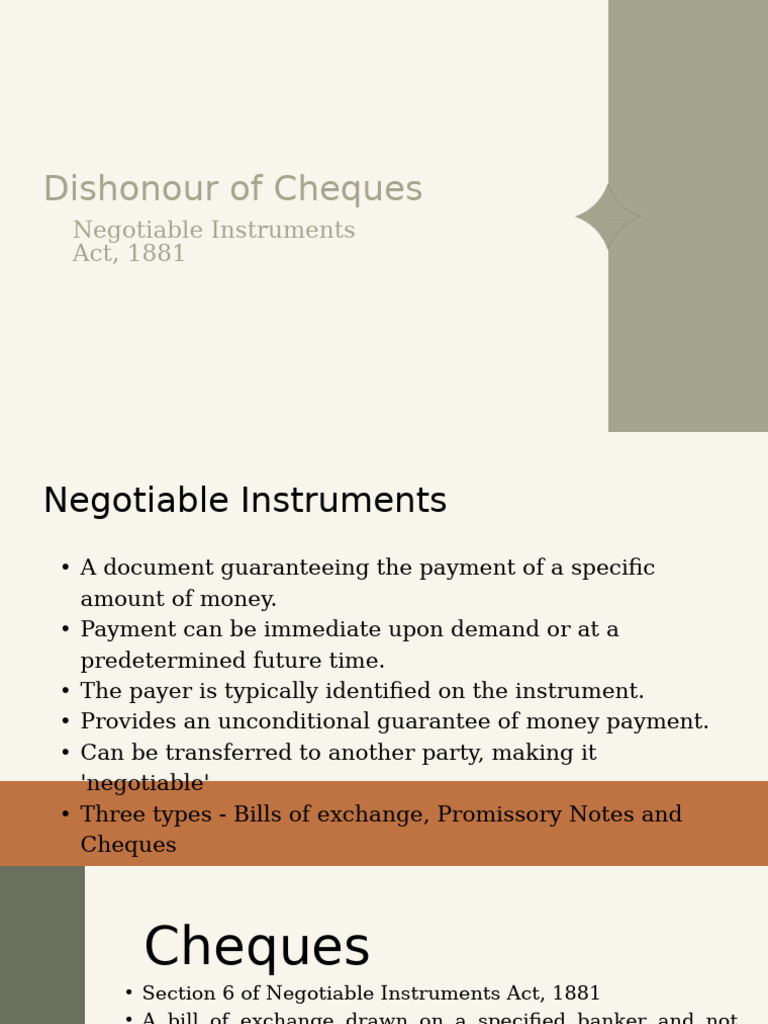 Dishonour of Cheques | PDF | Cheque | Negotiable Instrument