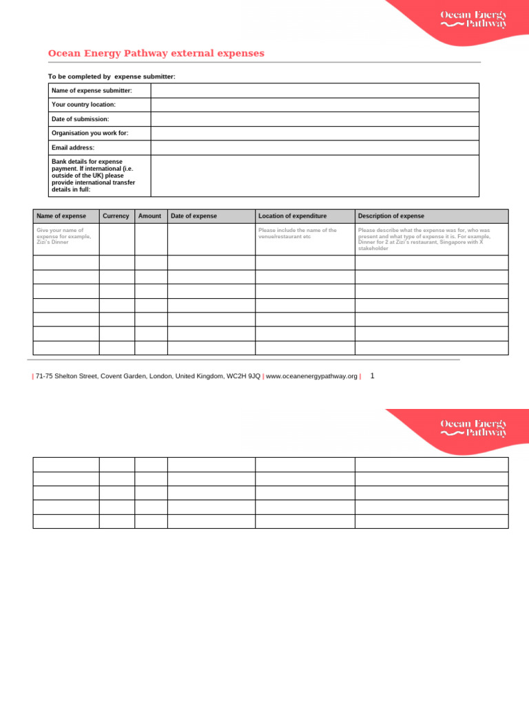 Ocean Energy Expense Submission Form | PDF
