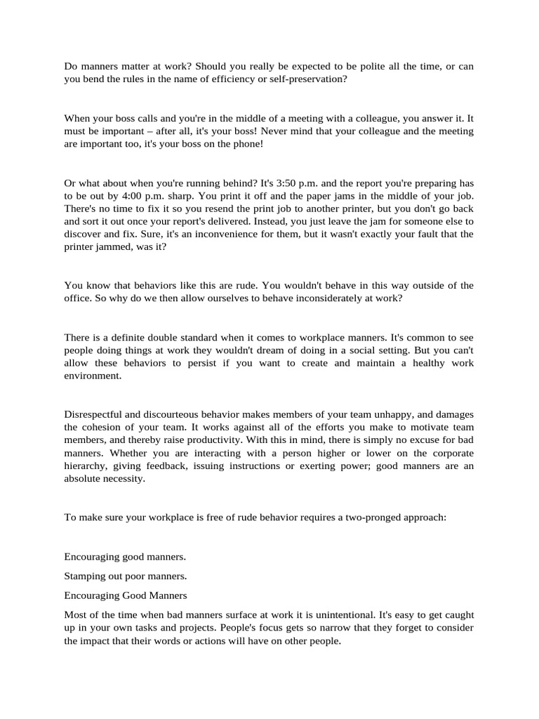 Do manners matter at work | PDF | Etiquette | Social Psychology