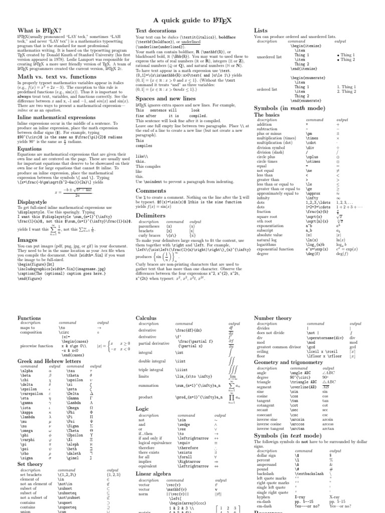 Latex Cheatsheet | PDF | Trigonometric Functions | Sine