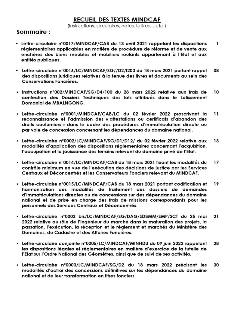 Recueil des textes du MINDCAF | PDF | Droit immobilier | Gouvernance