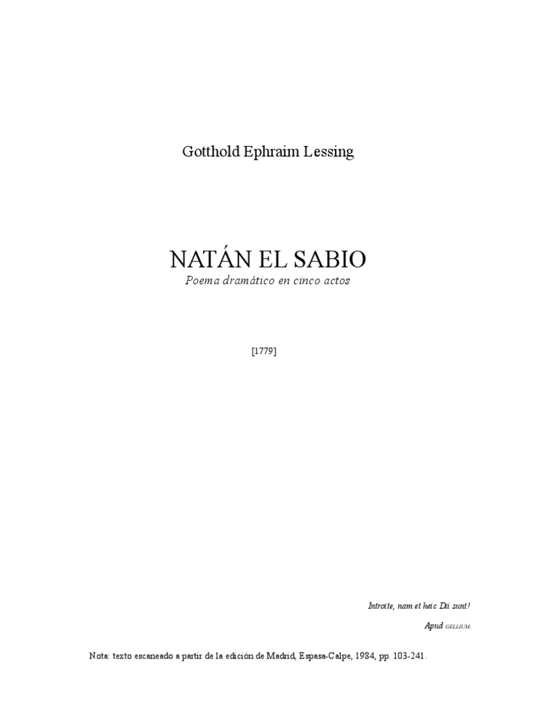 Gotthold Ephraim Lessing - Natán El Sabio | PDF | Caballeros templarios | Saladin