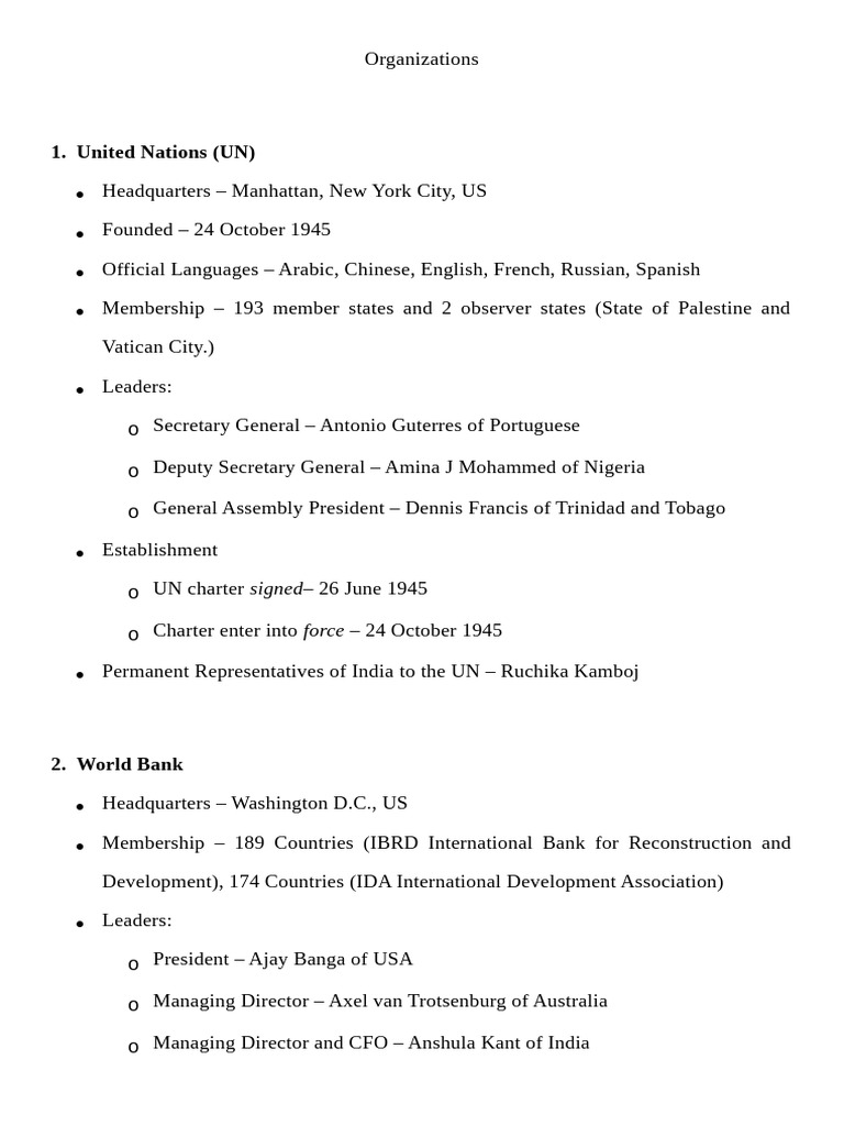 Key Global Organizations Overview | PDF | World Bank Group | World ...