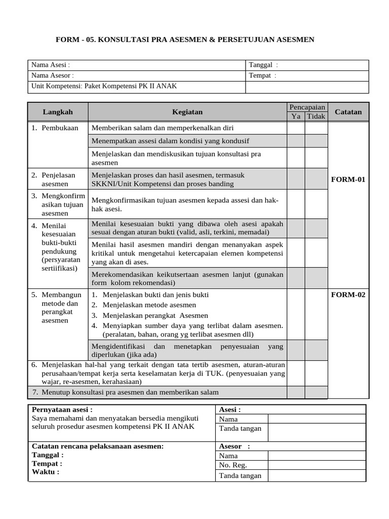 Form 05 Konsultasi Asesmen Dan Persetujuan Asesmen | PDF