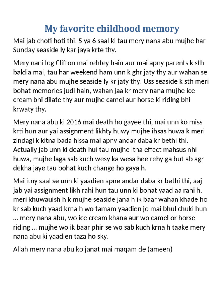 My Favorite Childhood Memory | PDF