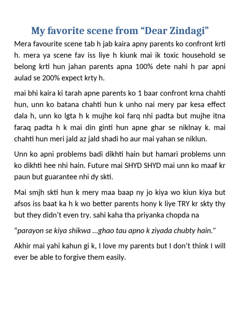 Confronting Toxic Parenting in "Dear Zindagi" | PDF