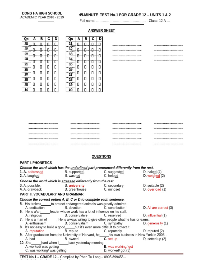 Grade 12 English Test: Units 1 & 2 | PDF | Genealogy | Public Transport