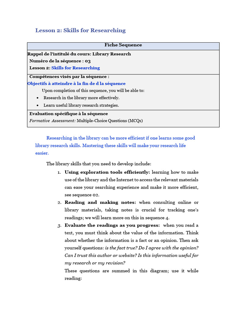 Lesson 2 Skills For Researching | PDF | Libraries | Cognition