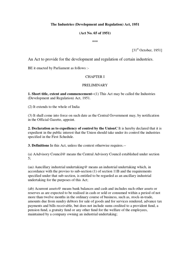 Industrial Development Regulation Act | PDF | Legal Personality ...