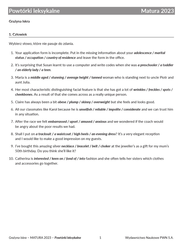 Leksyka Iskra Matura23 Powtorki Leksykalne Final | PDF | Tableware | Meal
